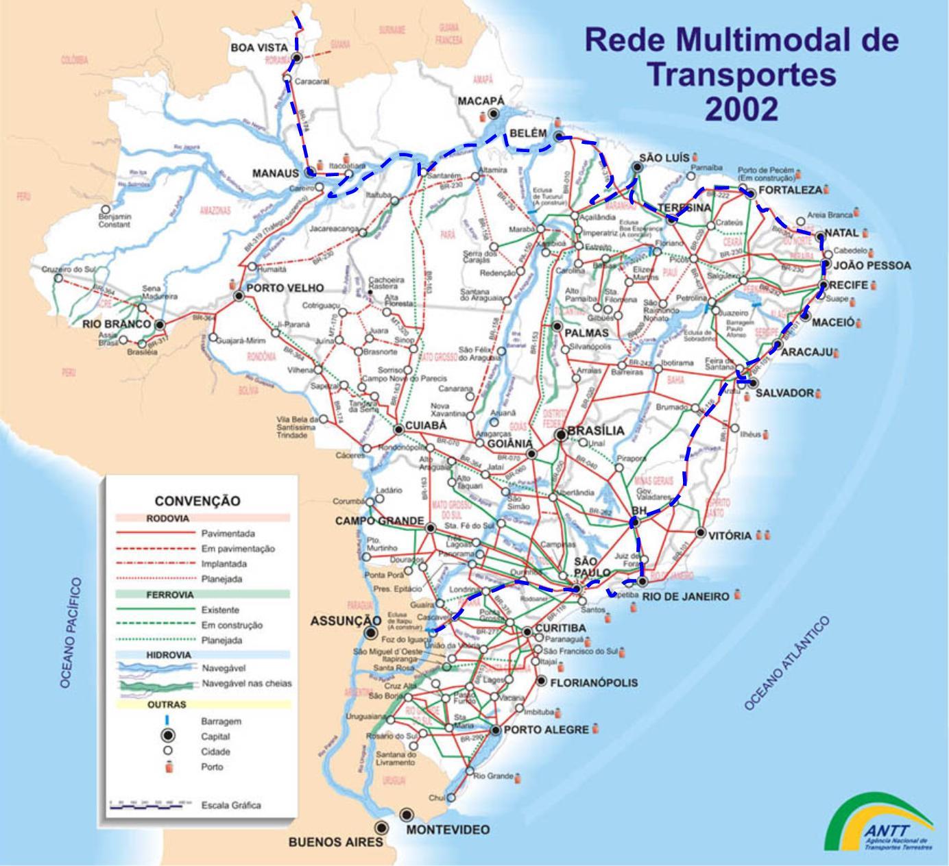 Brasil transporta mapa - Mapa do Brasil transporta (América do Sur ...